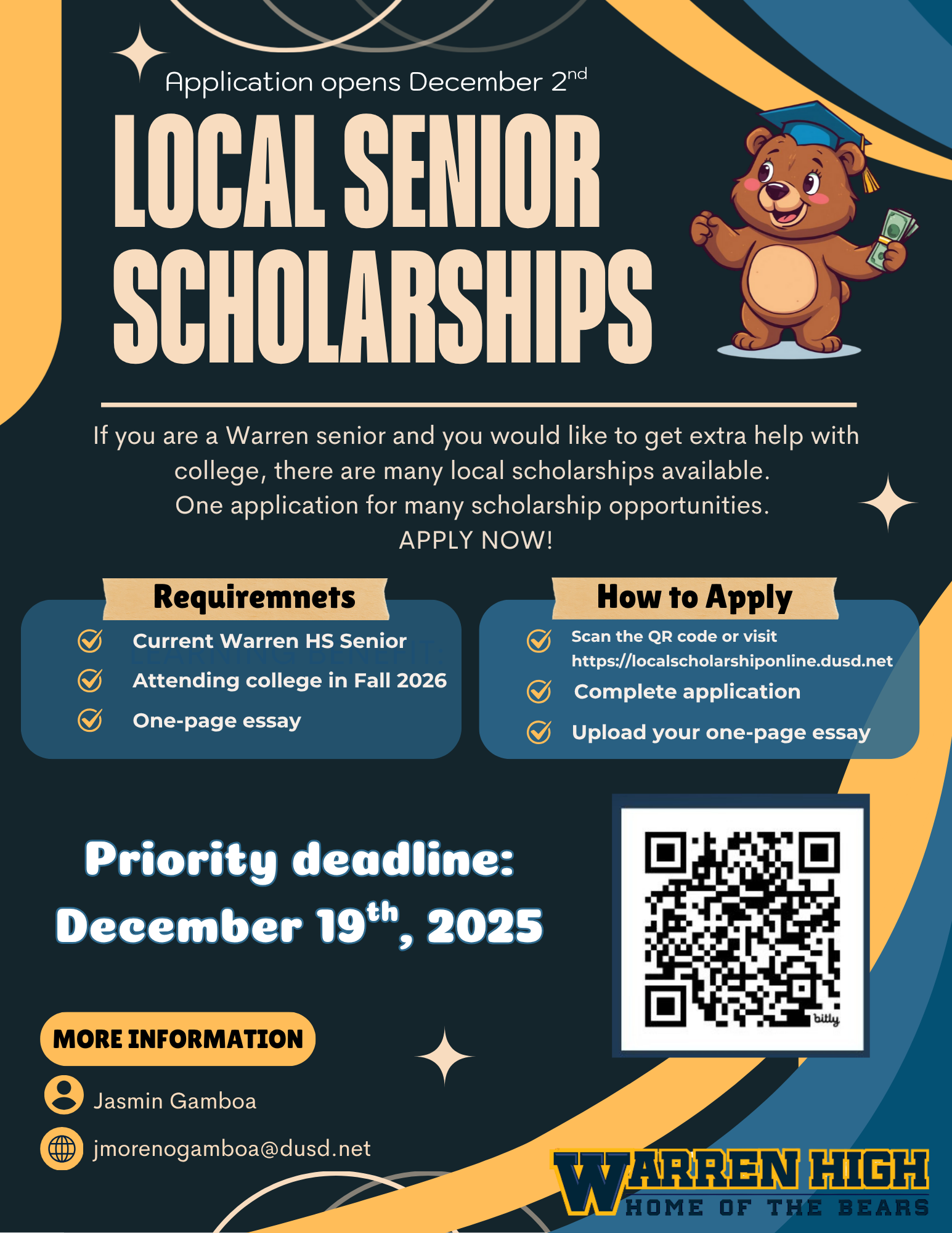Local Scholarship App Deadline: February 6th | Warren High School